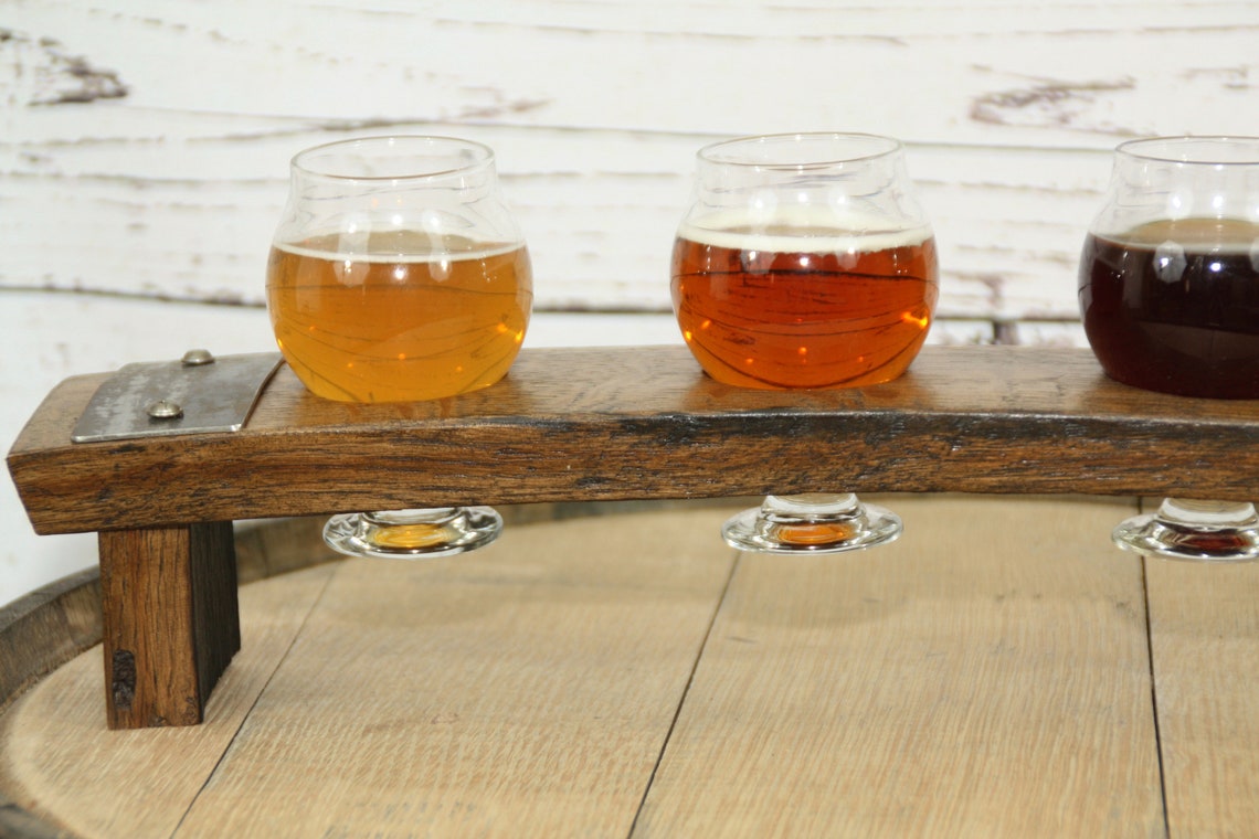 Beer Flight Tray Made From Reclaimed Whiskey Barrel Stave ~ 4 Belgian ...