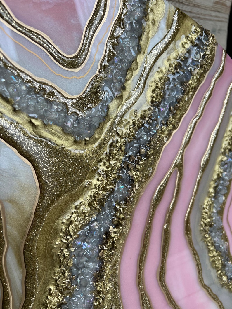 20 Baby Pink & Gold Geode Resin Art on Round Wooden - Etsy