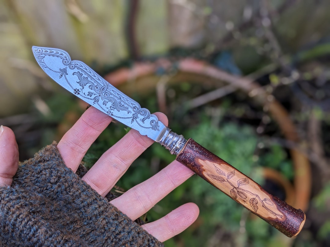 Athame With Wild Plum Wood Handle and Antique Silver Plated Blade for ...