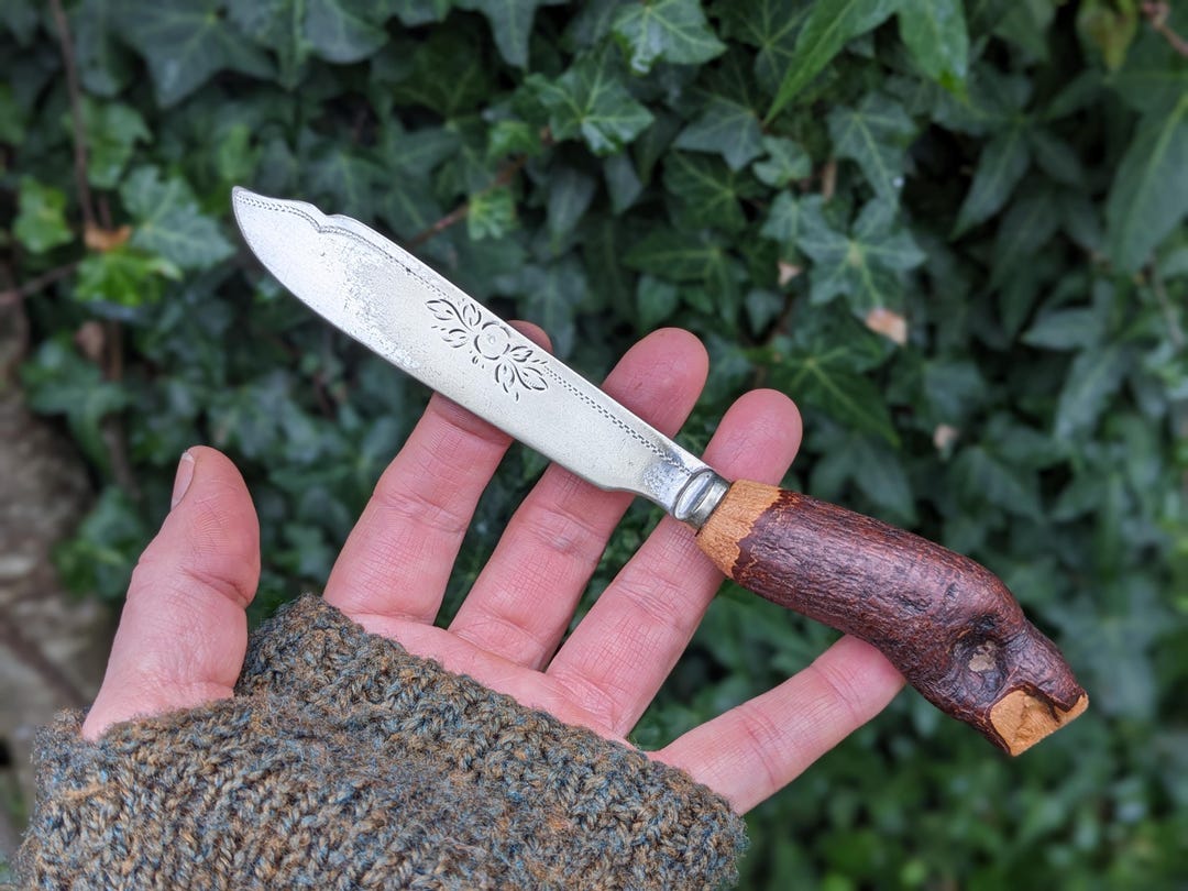 Athame With Alder Root Handle and Antique Silver Plated Blade for Wicca ...