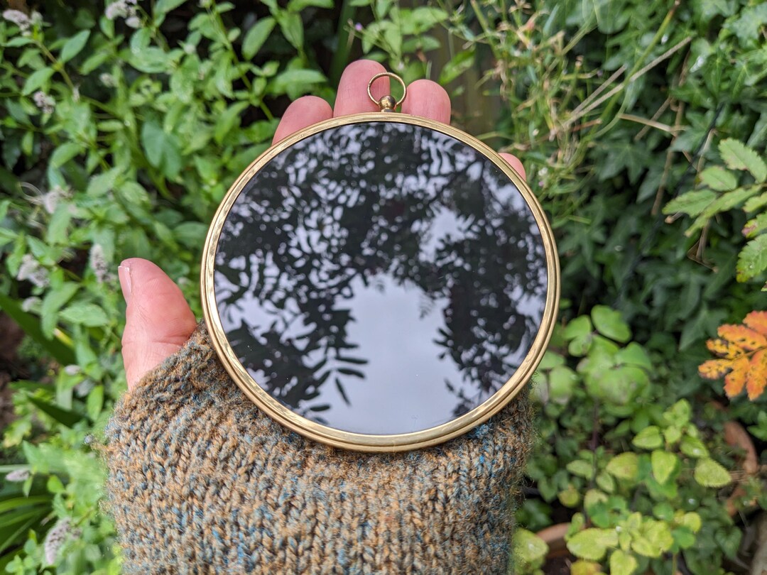 Black Round Mirror Scrying Pendant With Genuine Vintage Frame for ...