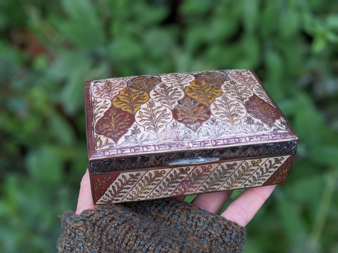 Antique Brass Altar Box With Peacock Engraving and Wooden Lining - Etsy