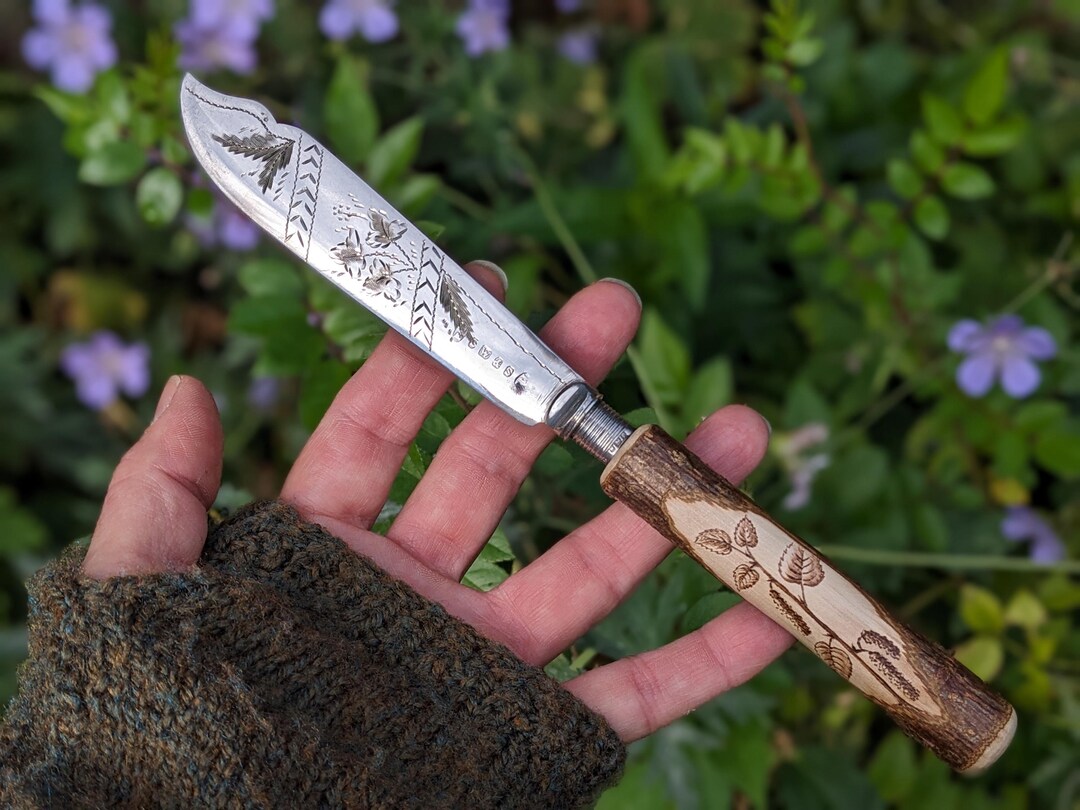 Athame With Hand Crafted Hazel Wood Handle and Antique Silver Plated ...