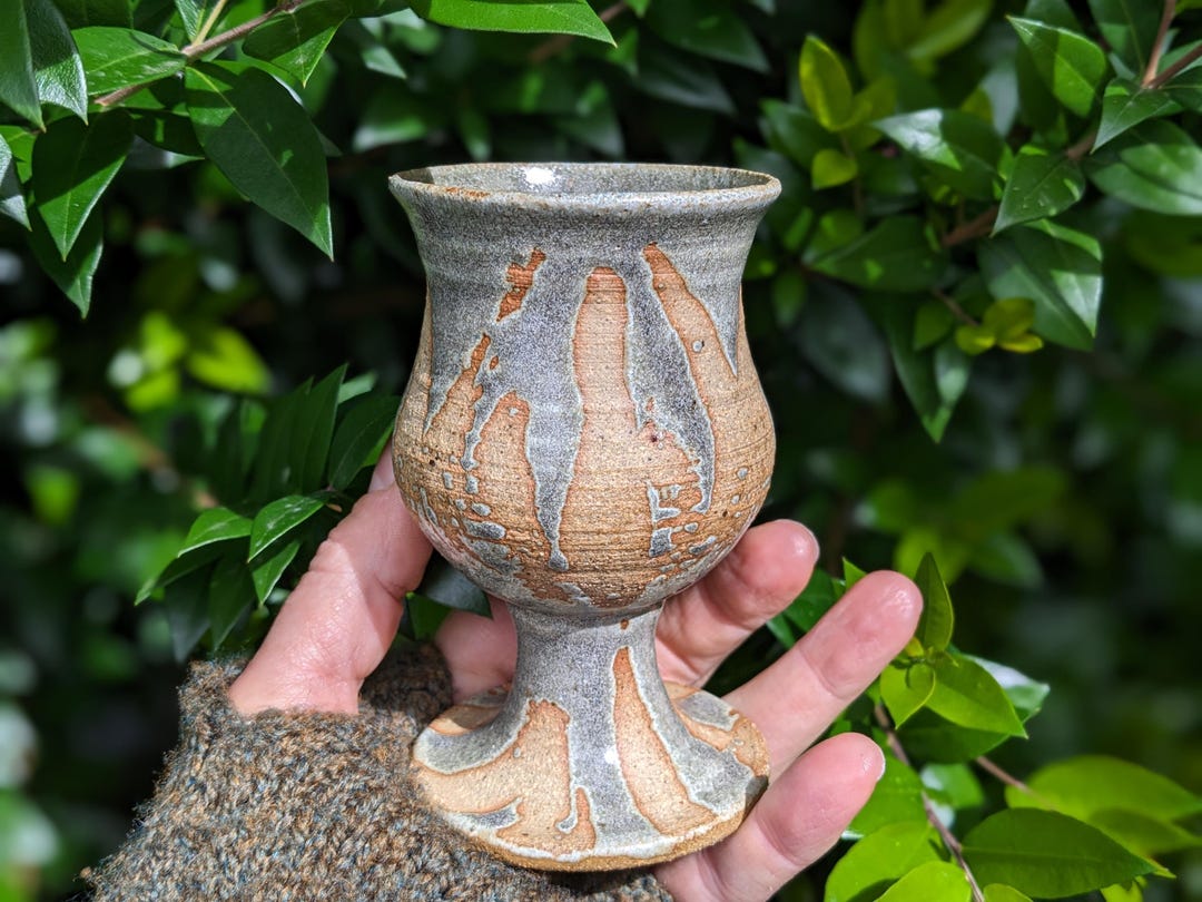 Studio Pottery Chalice, Rustic Earthenware Goblet, Flames and Fire ...
