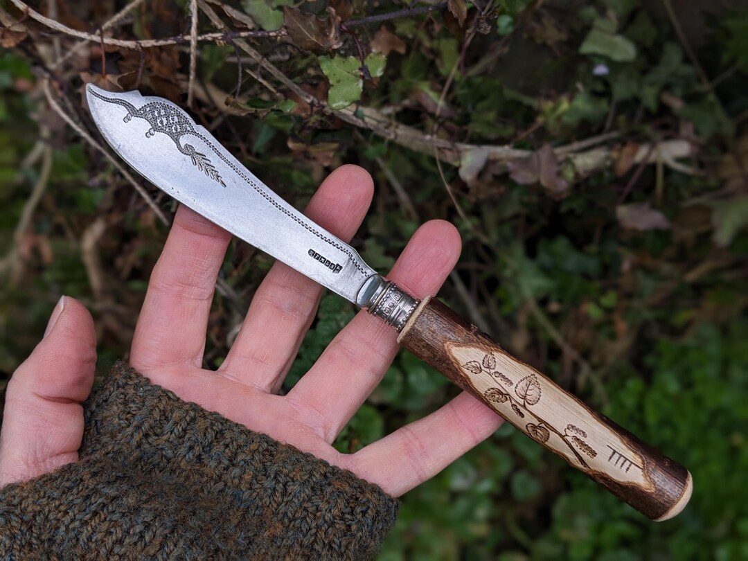 Athame With Hand Crafted Hazel Wood Handle and Antique Silver Plated ...