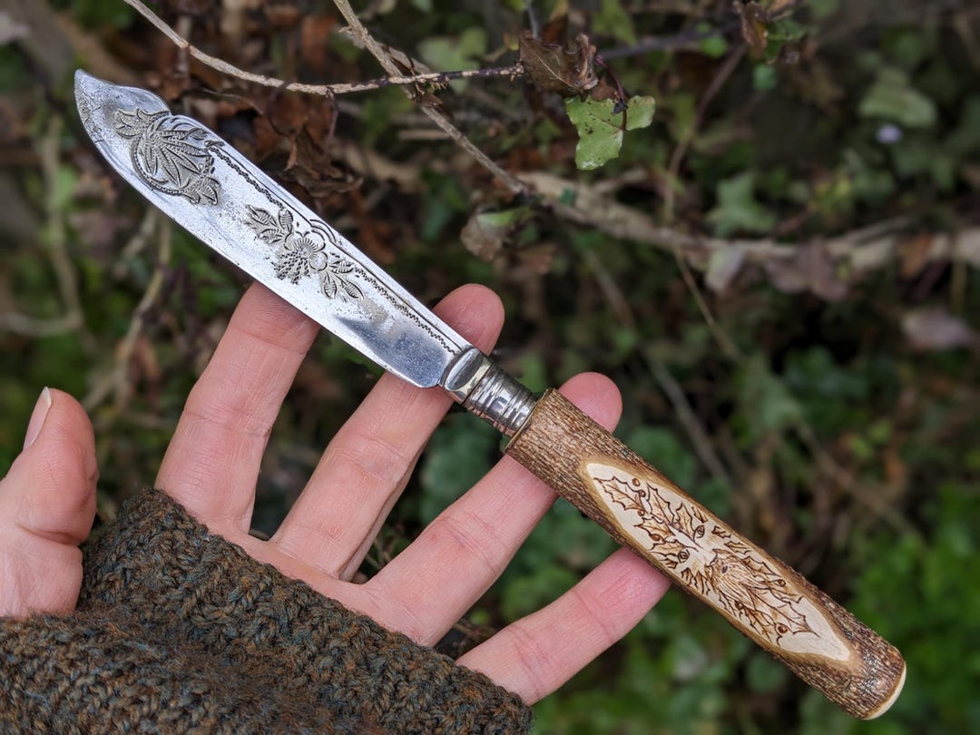 Athame With Holly Wood Handle, Holly King and Antique Silver Plated ...
