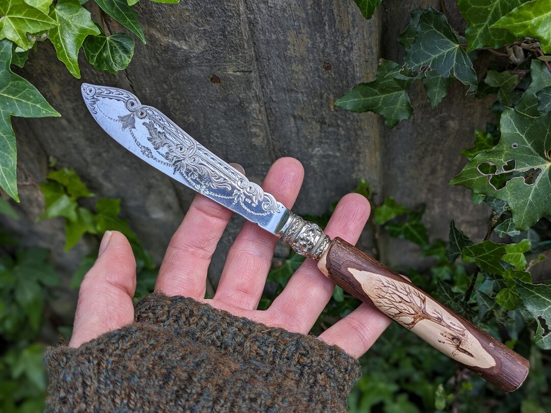 Athame With Willow Wood Handle and Antique Blade for Wicca and ...