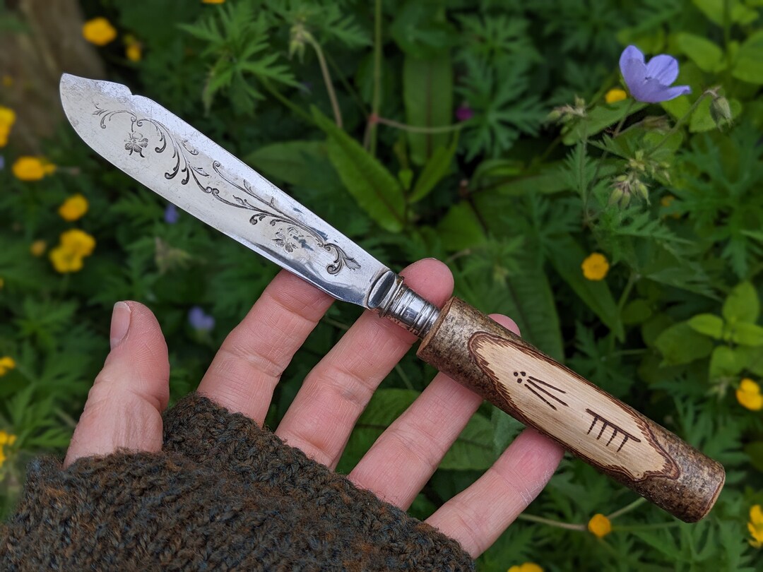 Athame With Hazel Wood Handle and Antique Blade, Awen and Ogham Coll ...