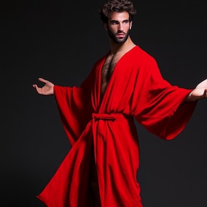 Valentine’s Day Gift for Boyfriend, Men’s Kimono Robe, Red Robe for Men ...