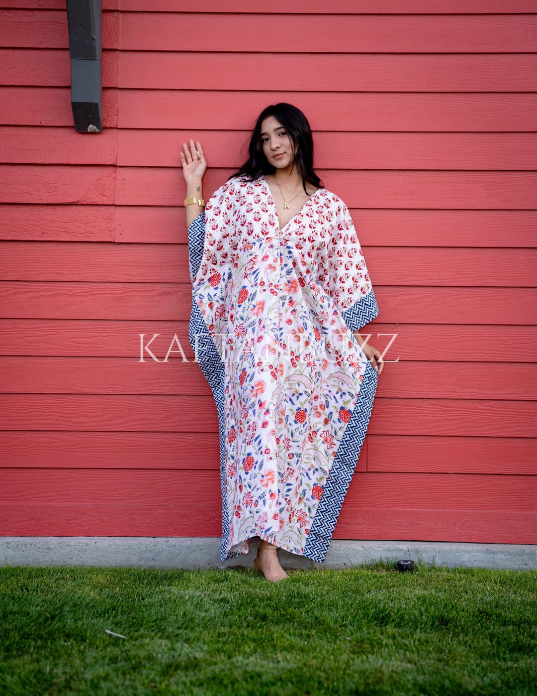 Cotton Floral Kaftan Dress – Long Indian Caftan, Handmade Maxi Dress ...