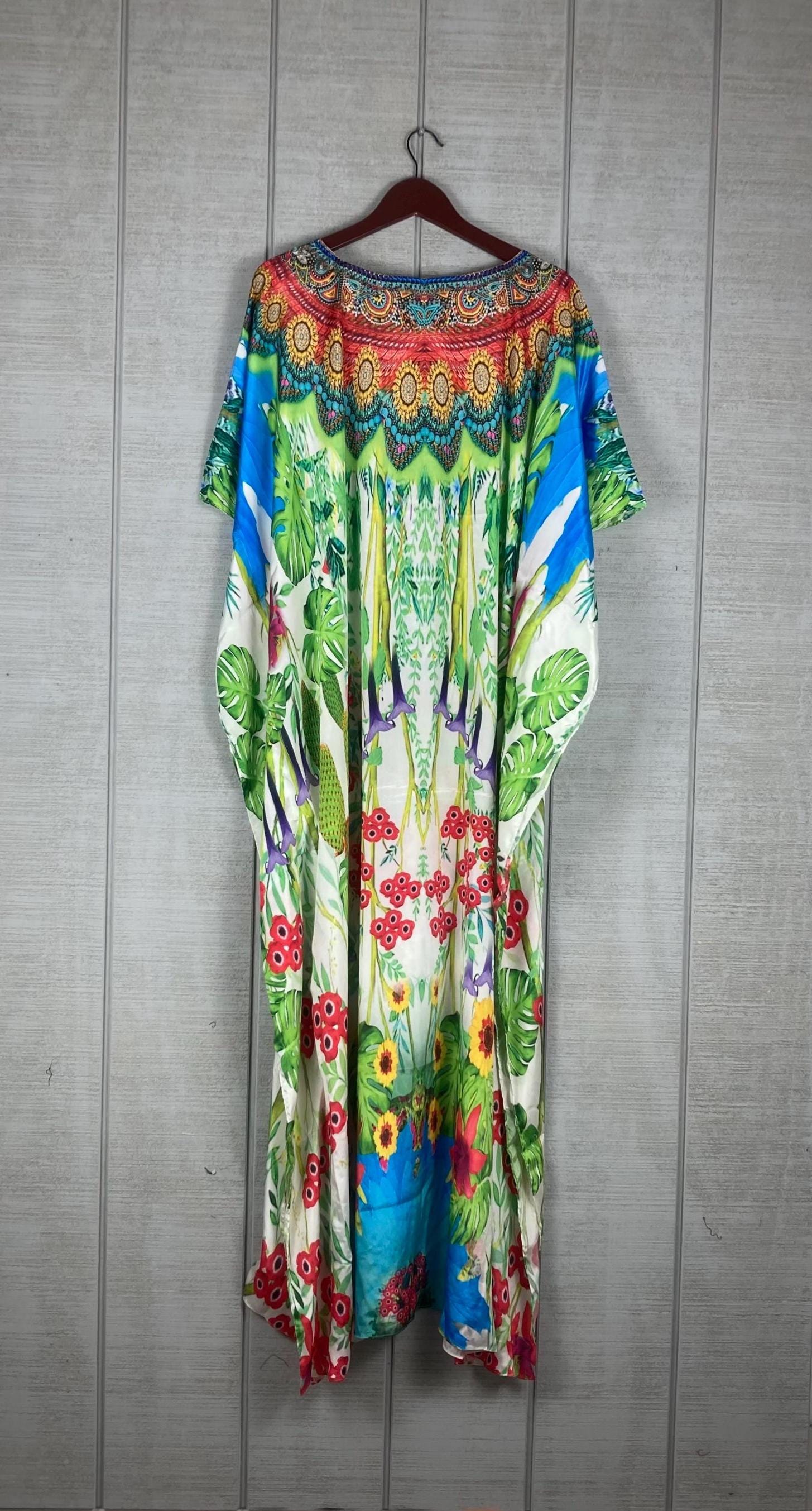 Tropical Garden Caftan, Plus Size Kaftan for Women, Flowy Boho Maxi ...