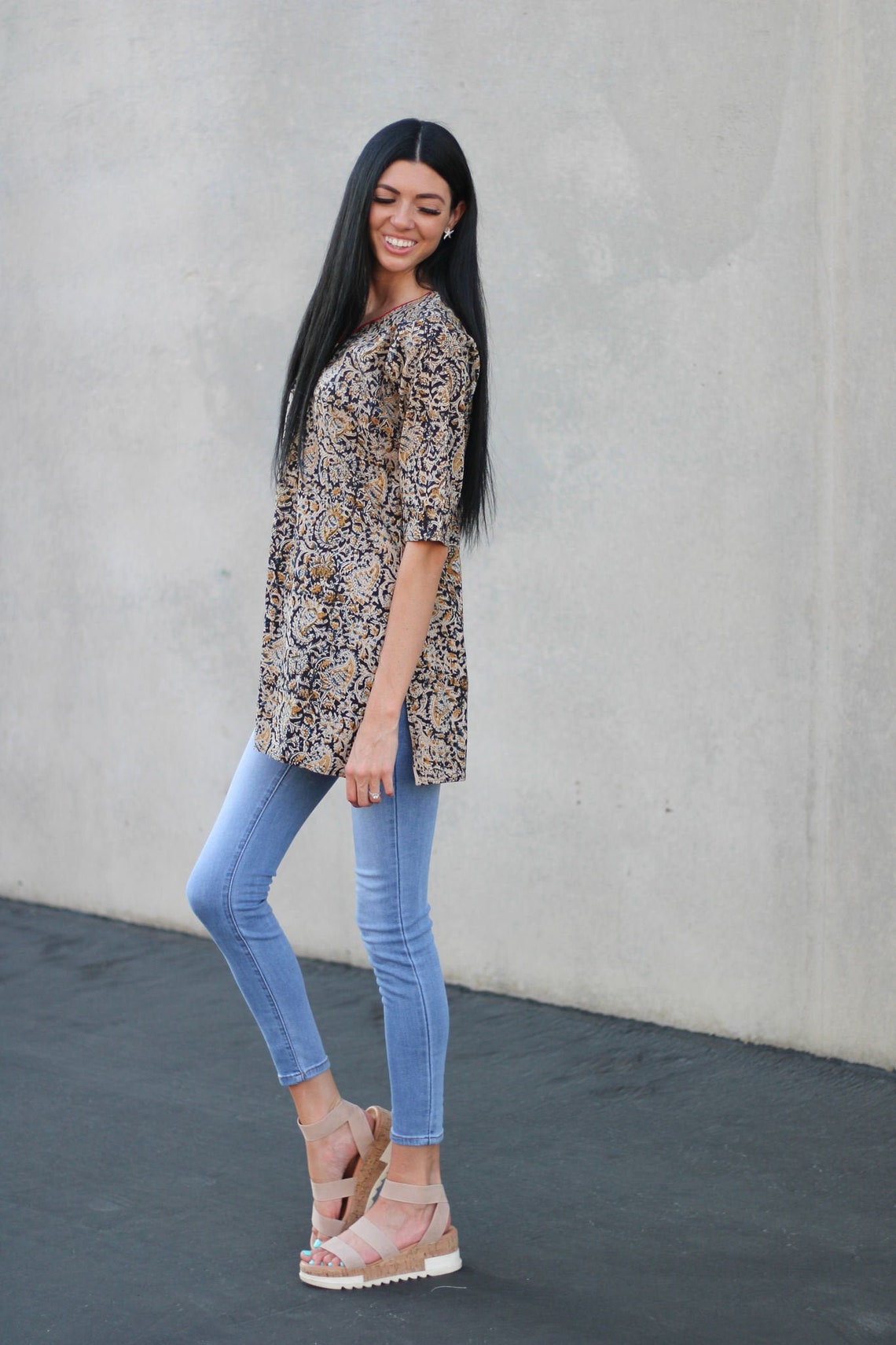 Bohemian Kurti Kalamkari Blouse For Women Resort Wear | Etsy