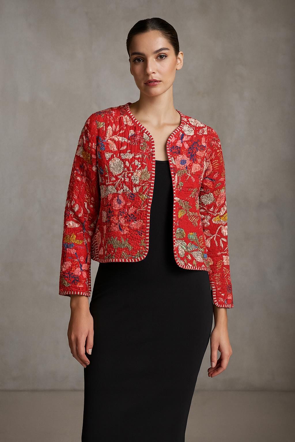 Boho Patchwork Quilted Jacket, Cotton Kantha Kimono Jacket, Red Blazer ...