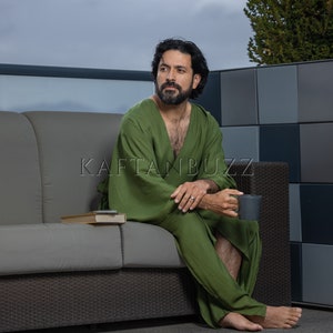 Green Robe for Men, Bath Robe for Men, Caftan Robe Djellaba, Kaftan ...