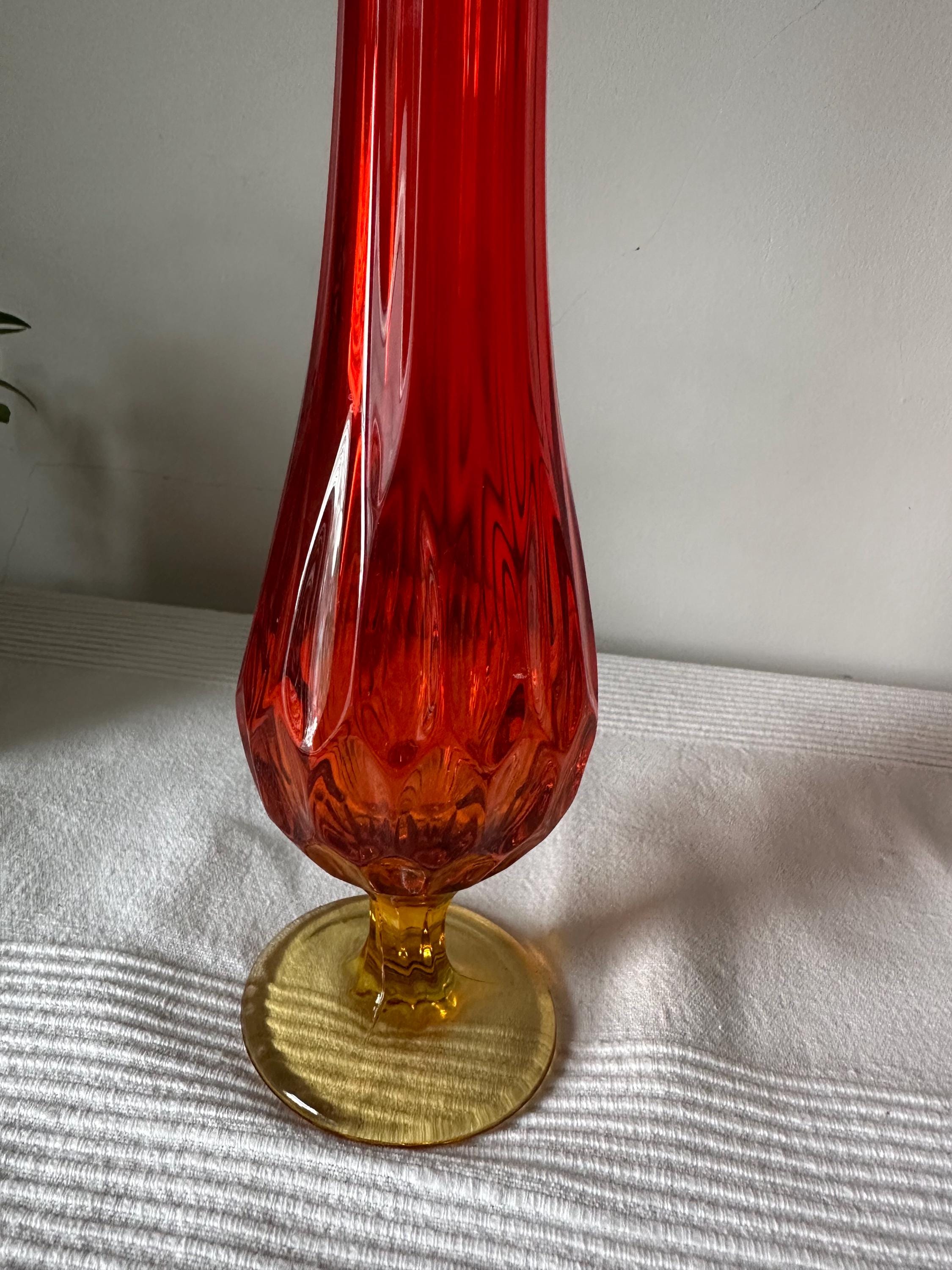 Vintage LE Smith Fenton Amberina Swing Pedestal Vase - Etsy