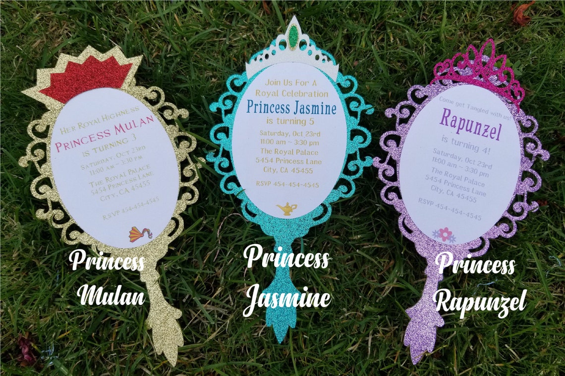 Princess Mirror Invitations: Tags Birthday Princess Sweet - Etsy