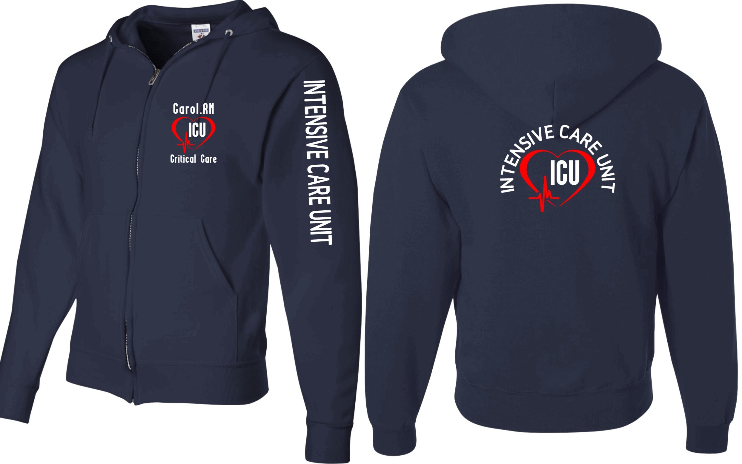 ICU Jacket Jerzees Unisex Fleece Full Zip-up Hood | Etsy