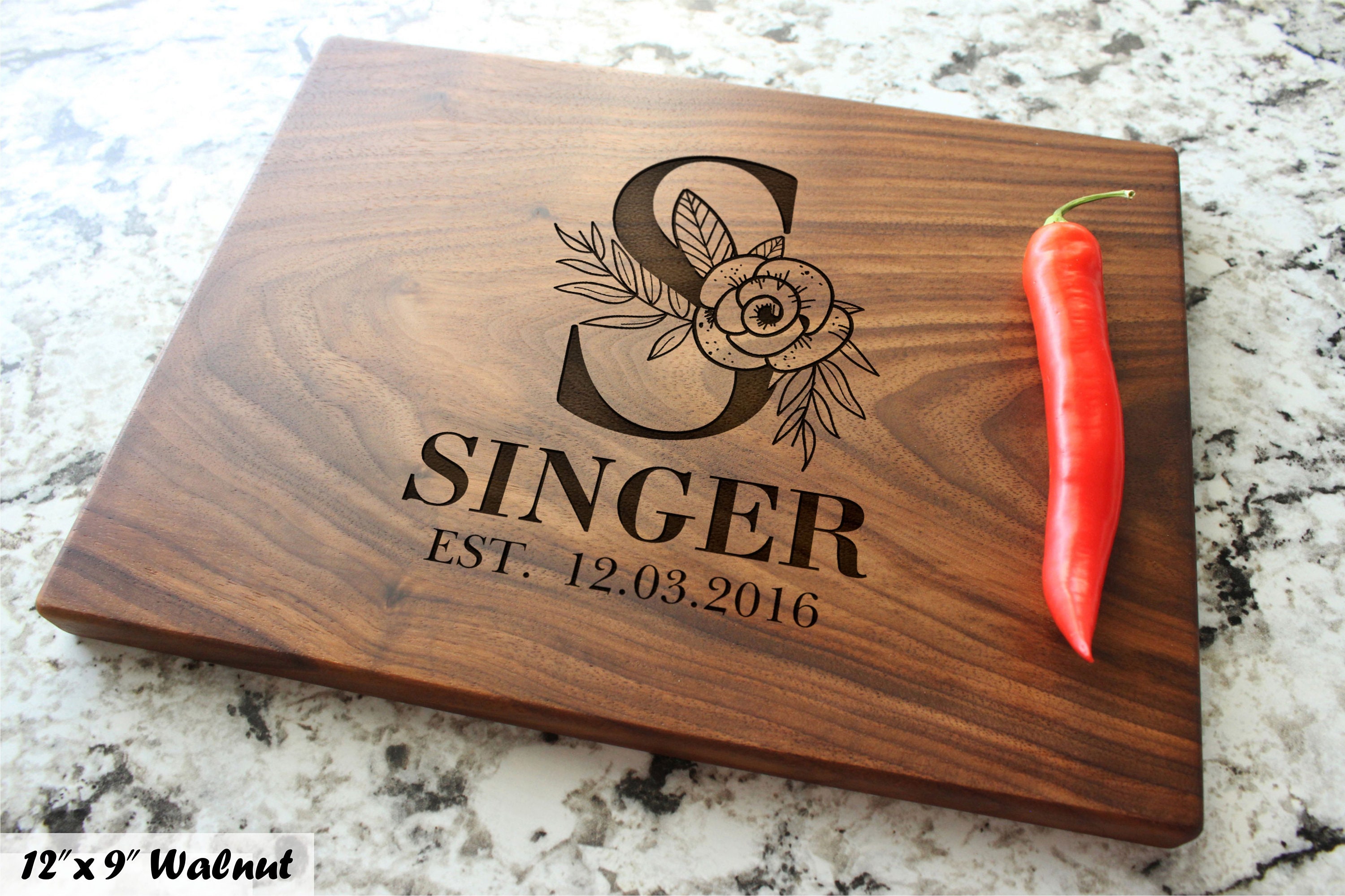 Personalized Engraved Cutting Board With Flower Monogram - Etsy