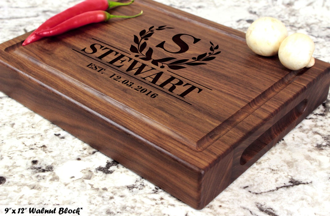 Personalized, Engraved Chopping Block With Monogram Design, and Laurels ...