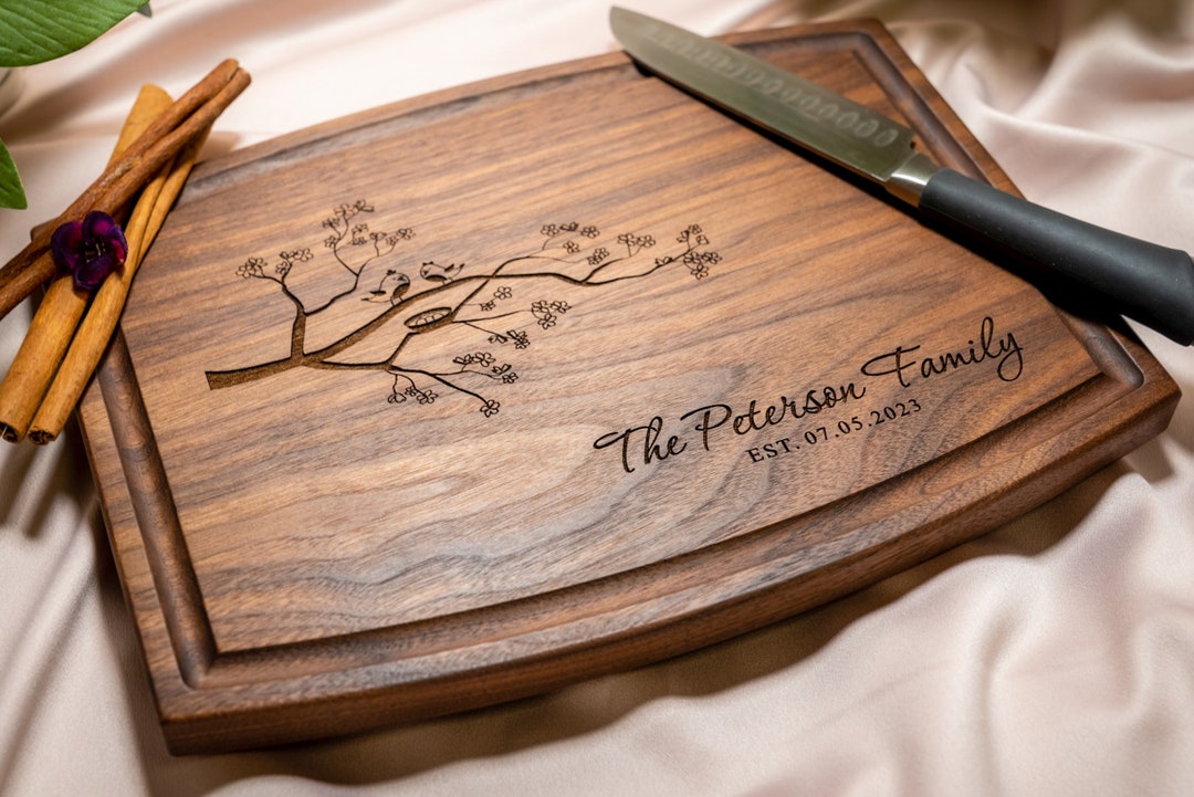 Personalized, Engraved Cutting Board With Cute Lovebirds Design for ...