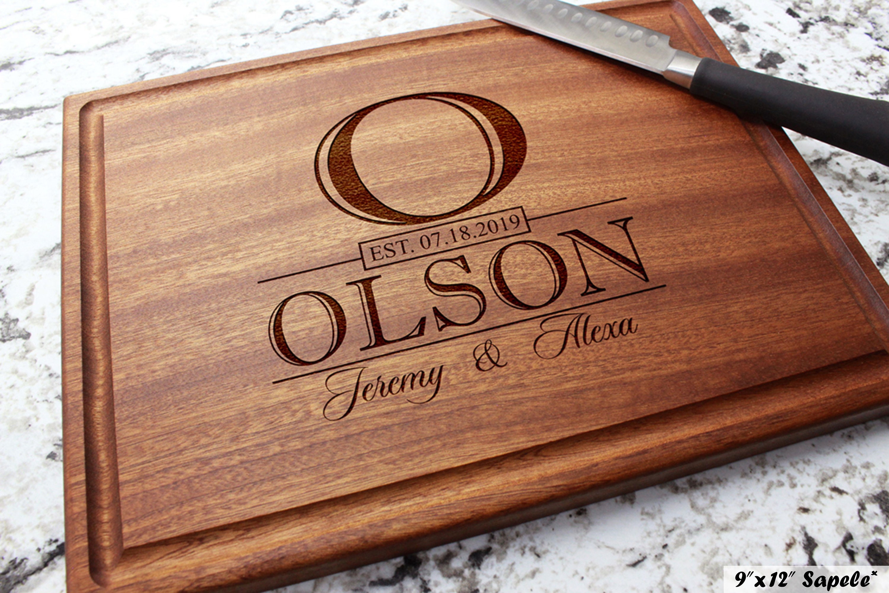 Personalized Engraved Cutting Board With Classic Monogram - Etsy