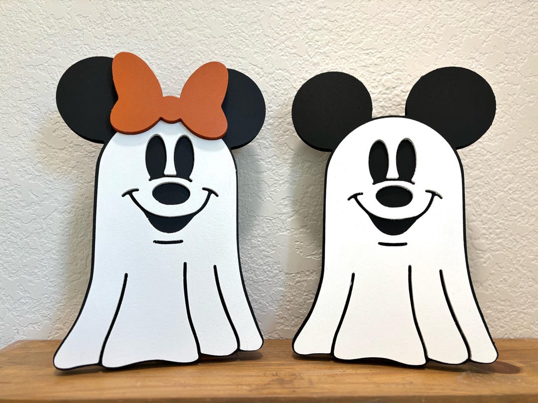 Hand Painted Wooden Mickey & Minnie Ghost Decor - Etsy