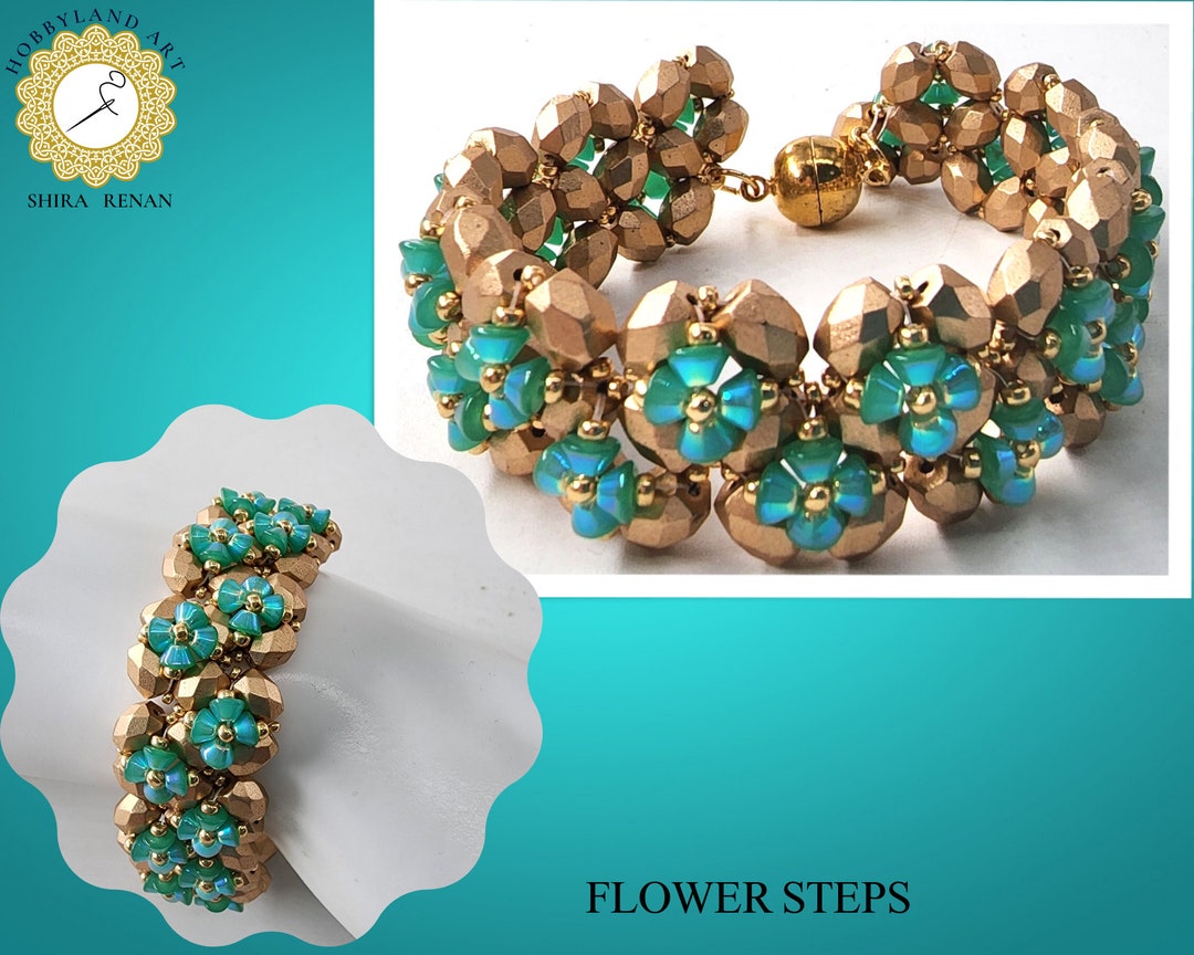 Flower Steps Bracelet-beading Tutorial-seed Bead,baros Bead Puca ,konos ...