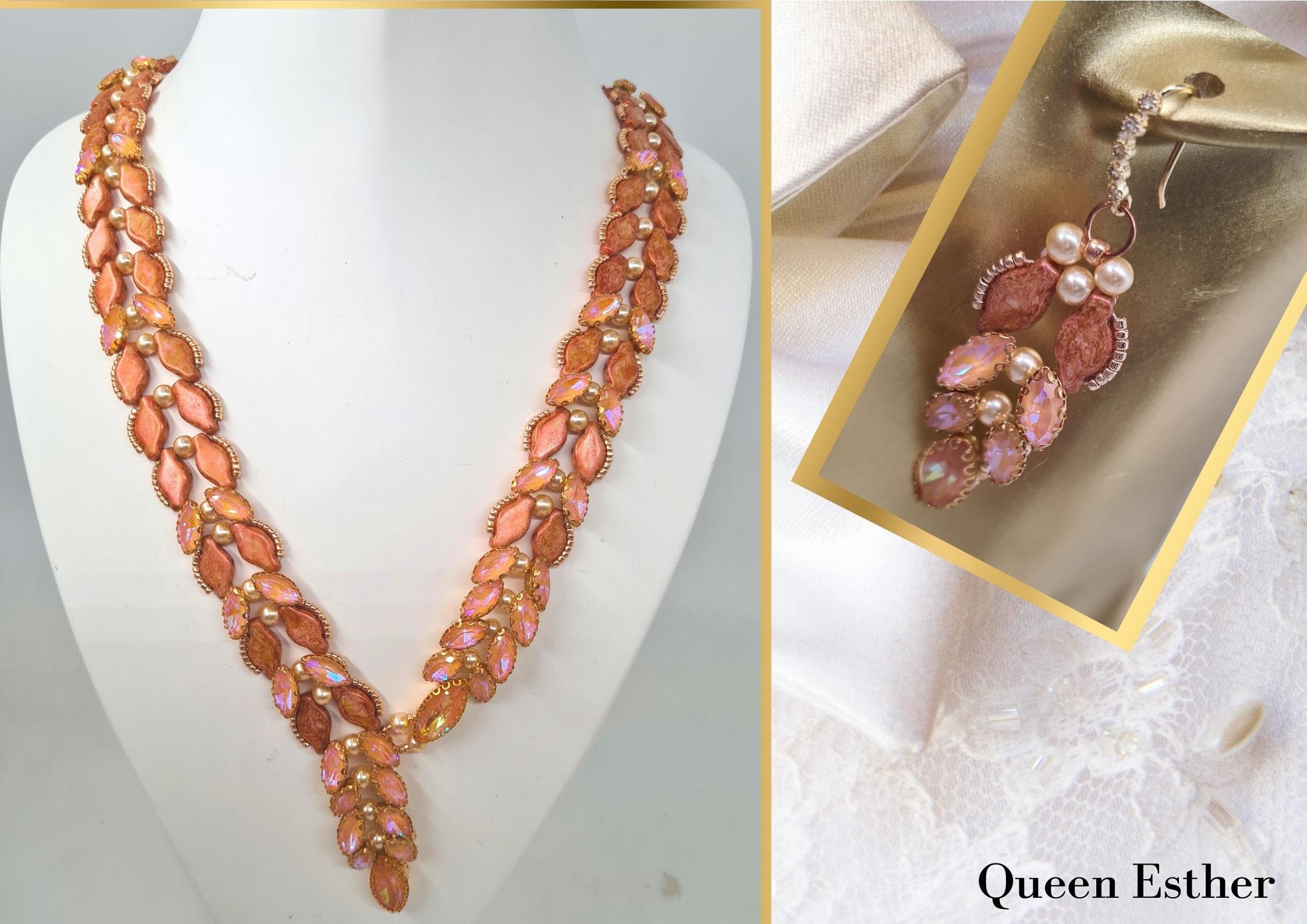 Beading Tutorial -queen Esther Necklace and Earring-seed Beads ,NAVETTE ...