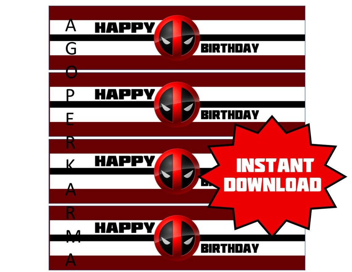 INSTANT DOWNLOAD Deadpool Party Water Bottle Label! - Etsy