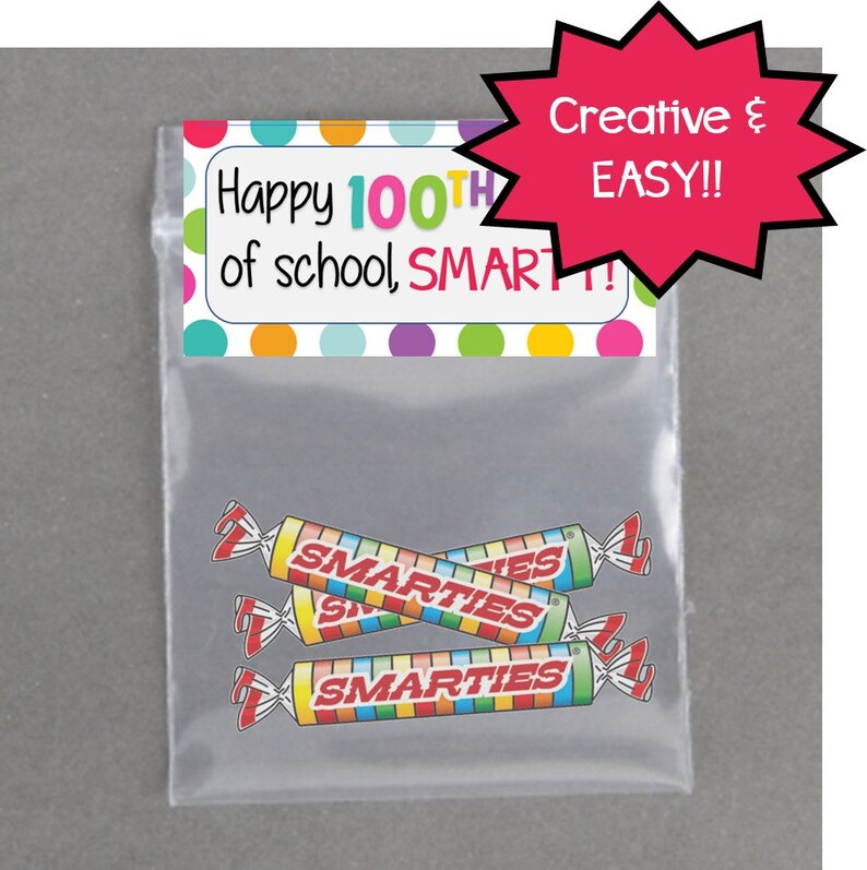 INSTANT DOWNLOAD 100th Day of School SMARTY Treat Bag Topper! - Etsy