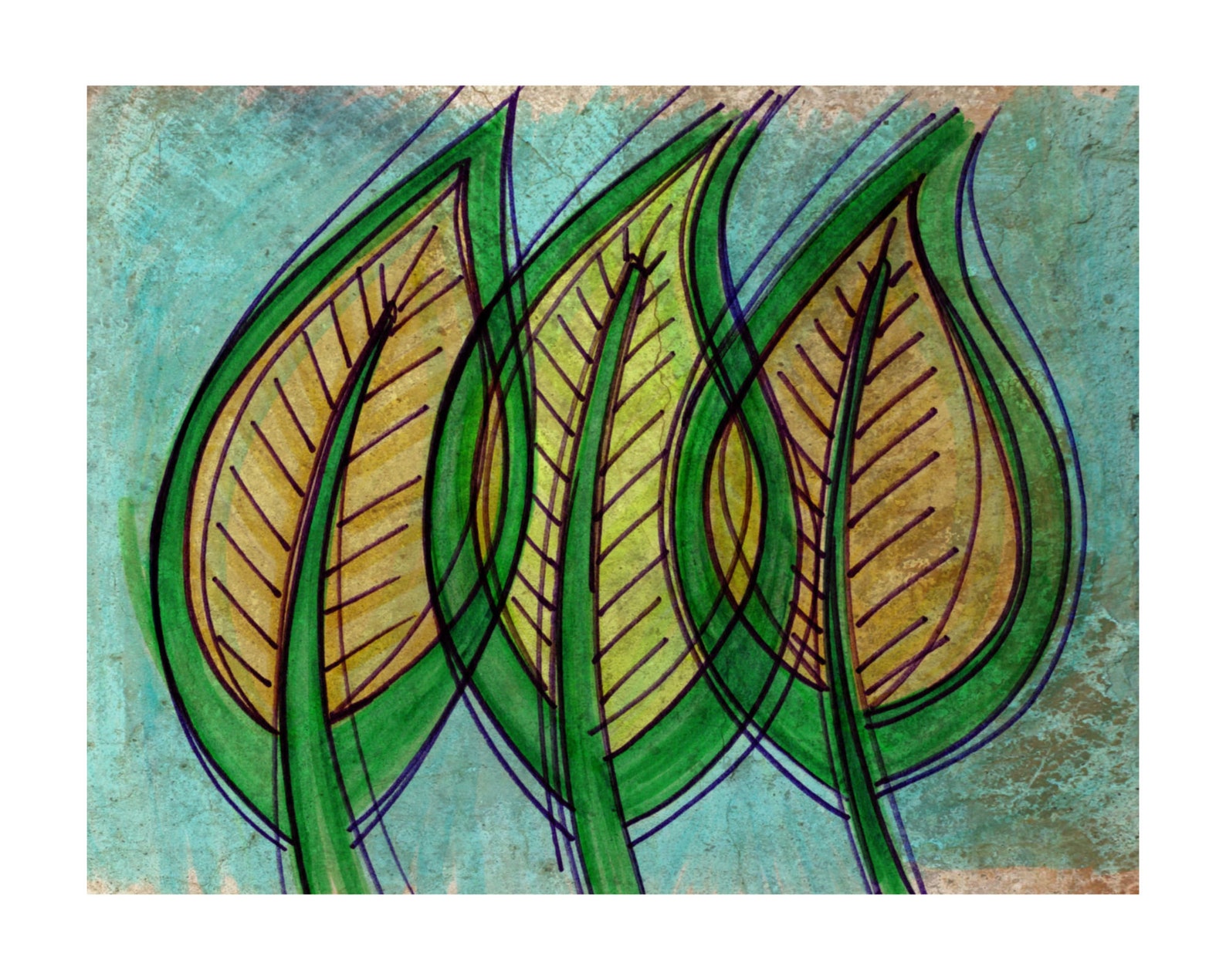 Three Leaves Print Leaf Art Funky Leaf Print Leaf Art - Etsy