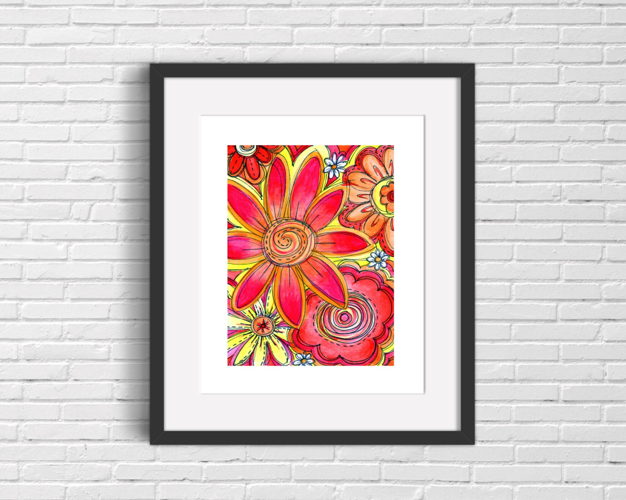 Fun Flowers Art Print Warm Colors Art Print Fun and Funky - Etsy