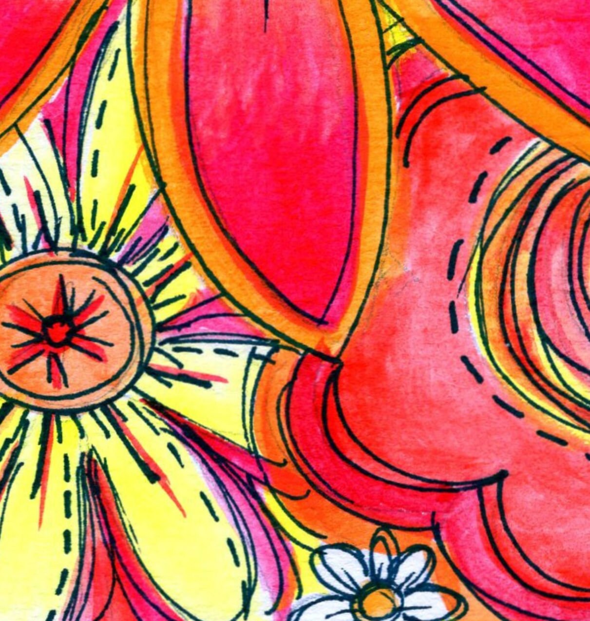 Fun Flowers Art Print Warm Colors Art Print Fun and Funky - Etsy