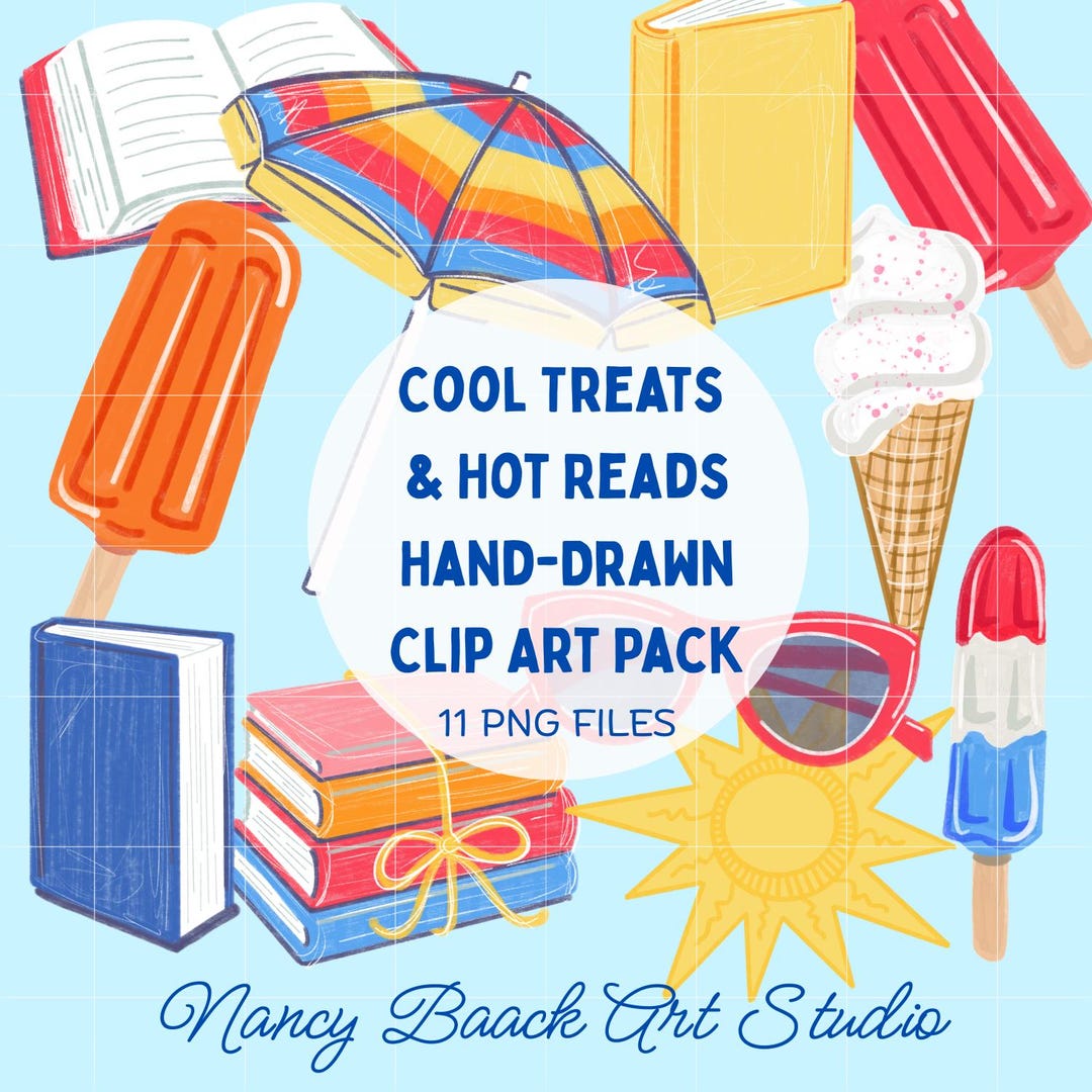 Hand Drawn Summer Clip Art Pack - Books, Ice Cream, Popsicles & Beach ...