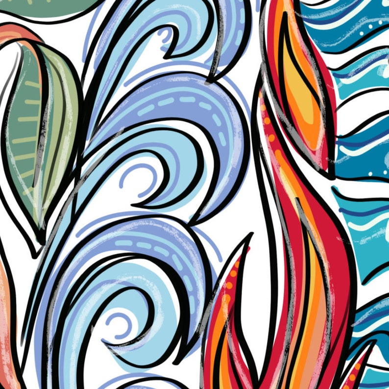 Earth, Air, Fire, Water, Four Elements Print, Abstract Nature Pattern ...