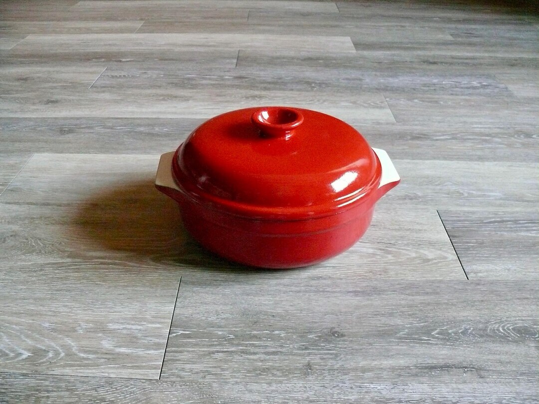 Emile Henry Red Lidded Casserole Dish With White Interior, Vintage ...