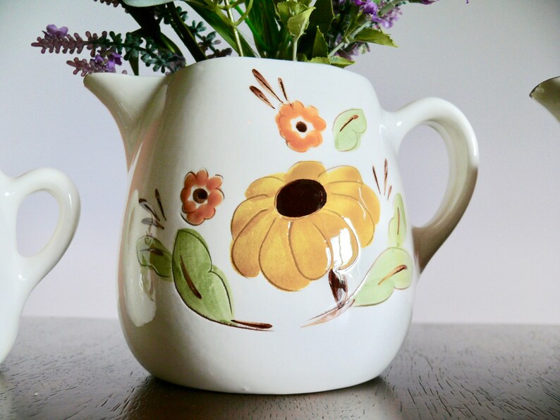 3 Stangl Pottery First Love Pitchers With Rust Yellow Flowers | Etsy