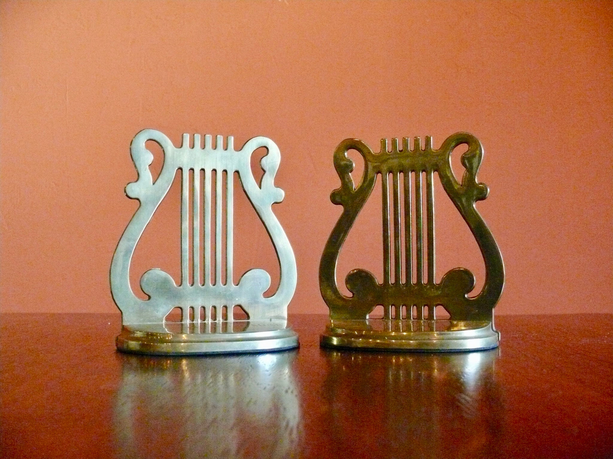Vintage Brass Lyre Harp Bookends Engraved With Life is a Song - Etsy