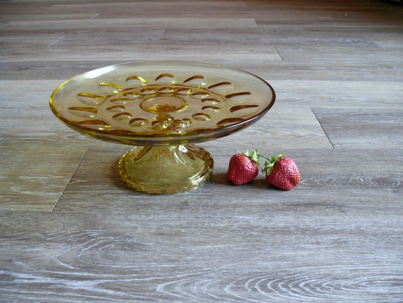 Amber Glass Thumbprint Cake Stand Vintage Hazel Atlas - Etsy