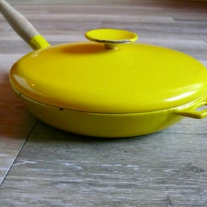 Yellow Enamelware Copco Denmark Cast Iron 10" Skillet With Lid and Wood ...