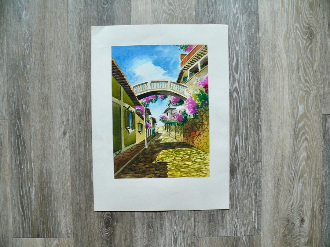 Original 12" Taxco Mexico Watercolor Painting Signed Max Vidal, 50s ...