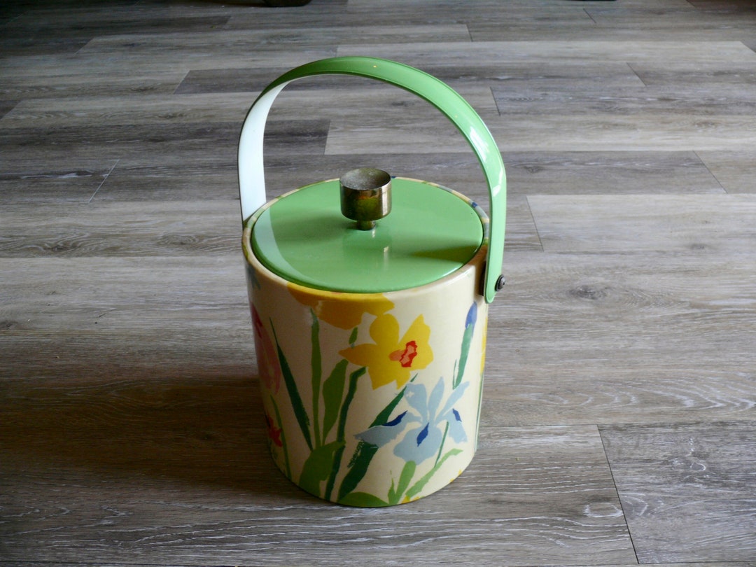 Vintage Vinyl Spring Flower Ice Bucket, Daffodil Tulip Iris Flower Bar ...