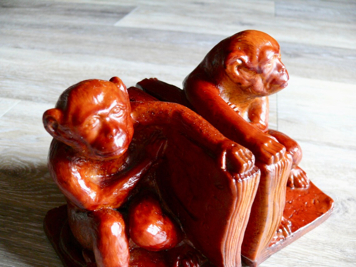 Vintage Book Sitting Monkey Bookends Victorian Style Red - Etsy