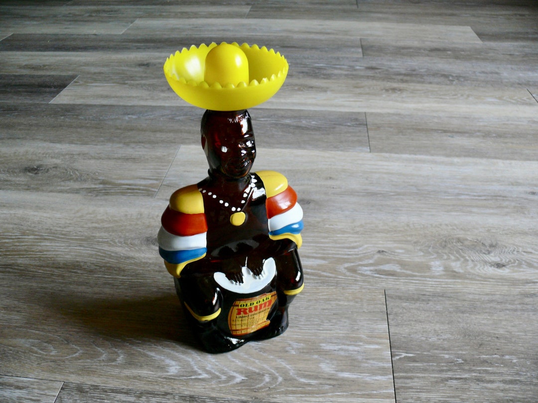 Vintage Old Oak Rum Bottle, 1970s Limbo Drummer Amber Liquor Bottle ...