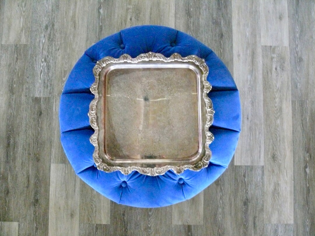 Square Silver Footed Serving Tray, Tarnished Etched Floral Edge Towle ...