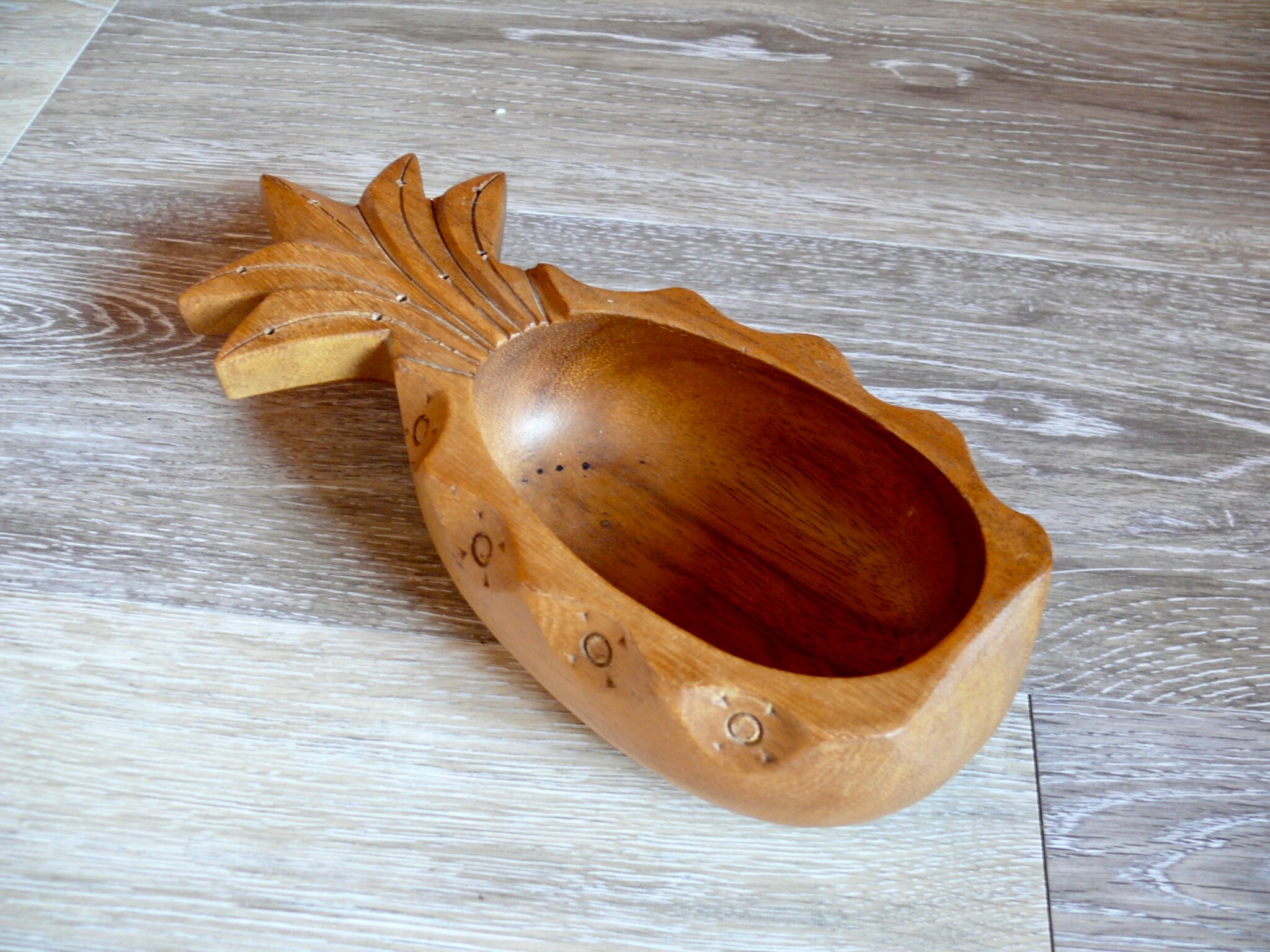 Vintage Wood Pineapple Toothpick Appetizer Bowl Carved Wood | Etsy