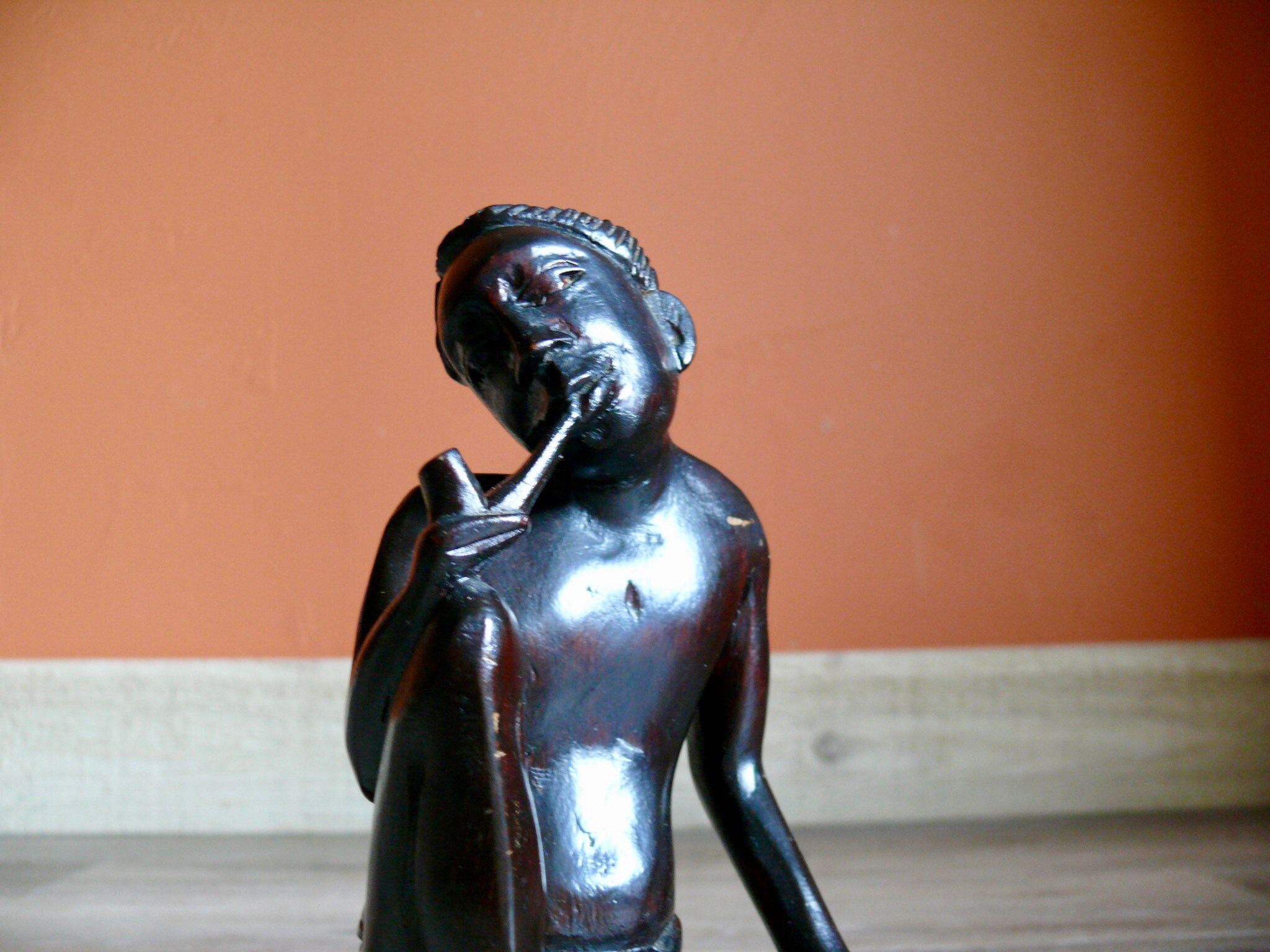 Carved Wood Figure Smoking a Pipe Ashtray Trinket Dish - Etsy