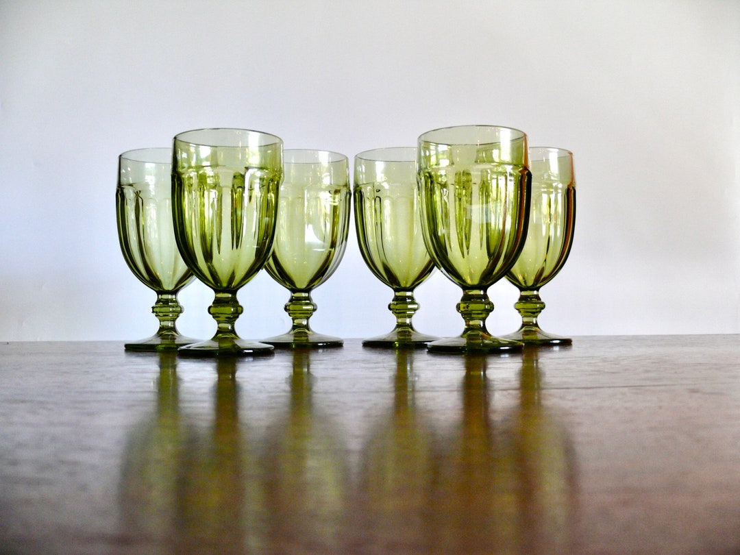 6 Olive Green Gibraltar Iced Tea Glasses, Vintage Green Libbey Glass ...