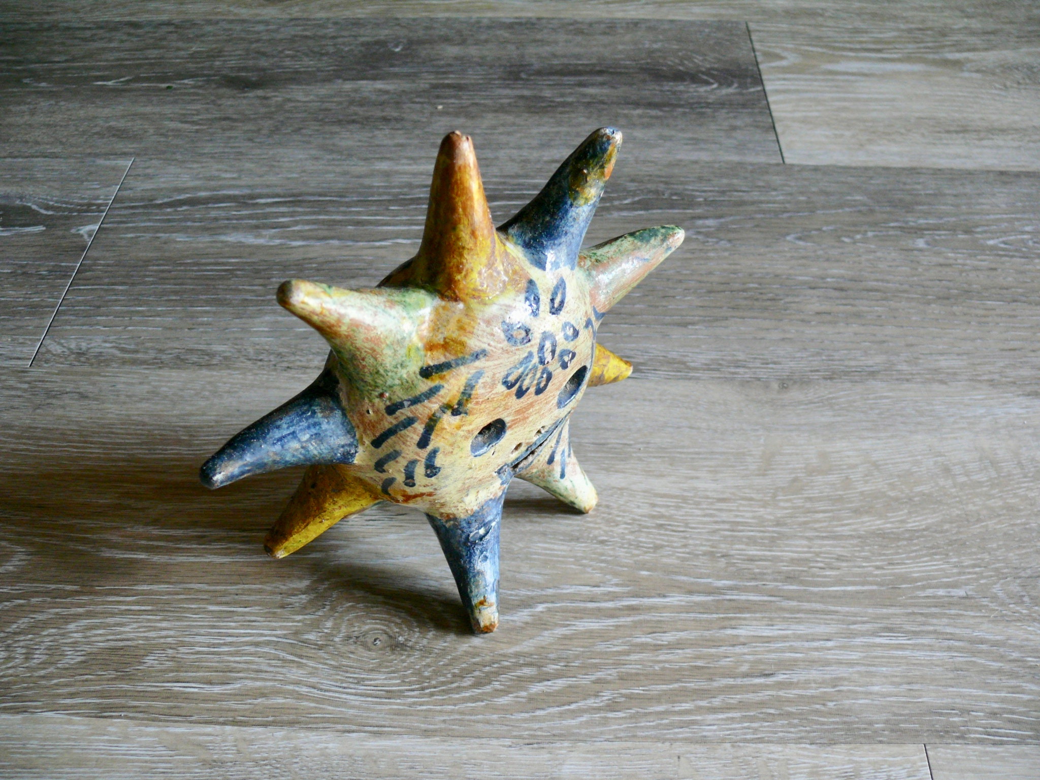 Vintage Freestanding Pottery Sun Face Figurine Handmade - Etsy