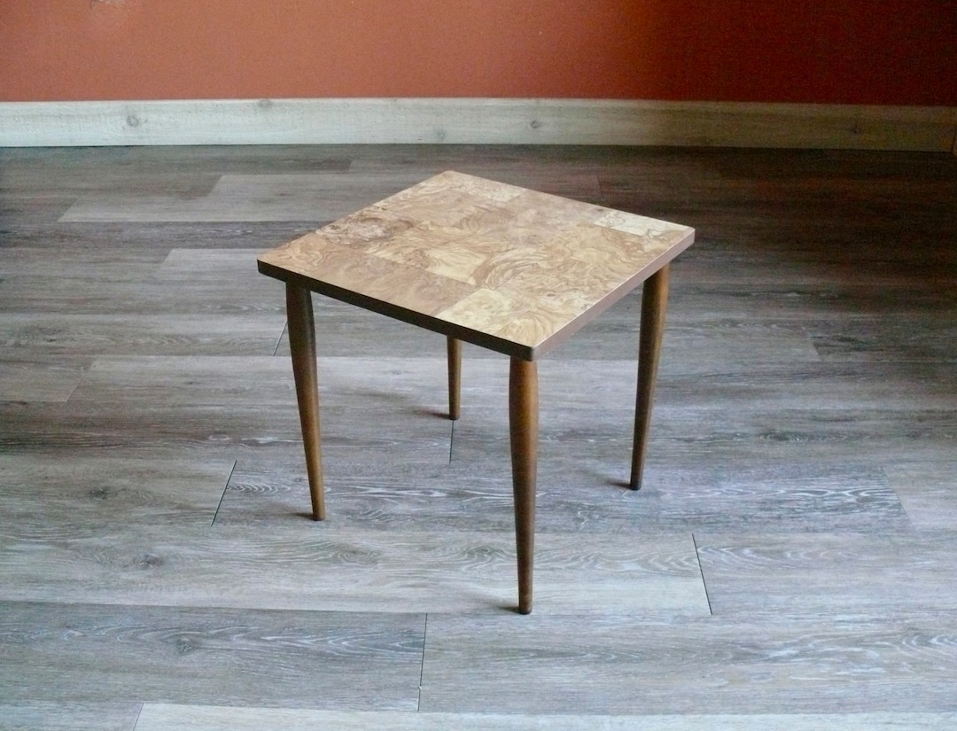 Vintage Formica Top Bistro Side Table, Square 14" Wood Accent Table ...